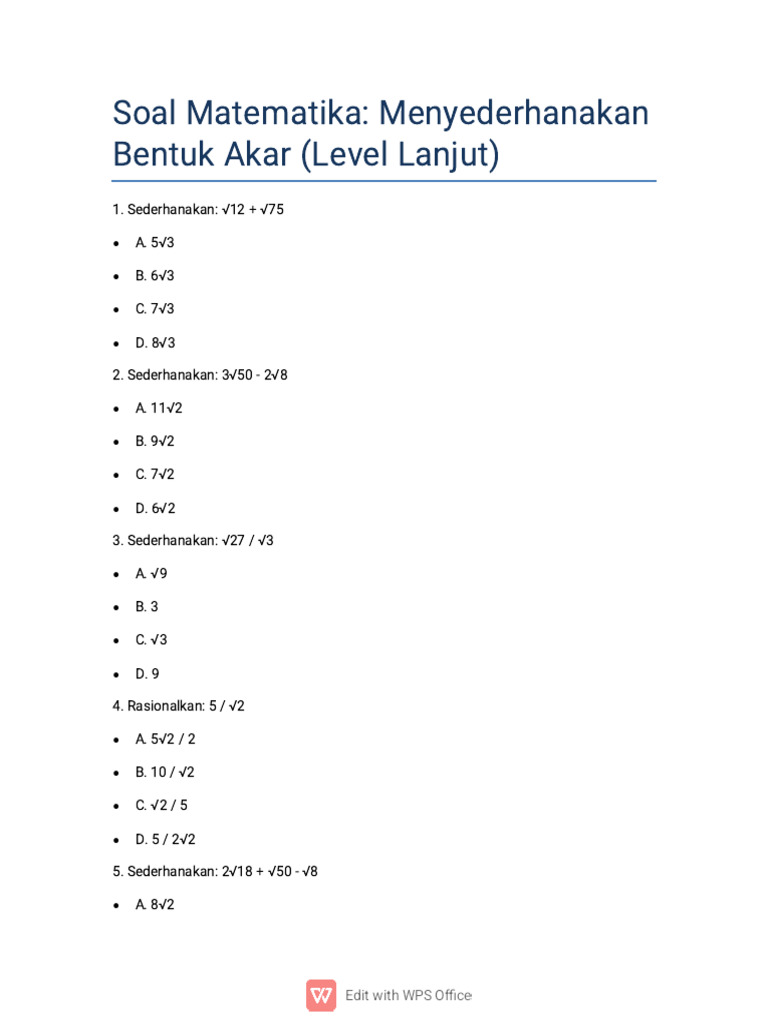 10 Soal Perakaran Level Up | PDF
