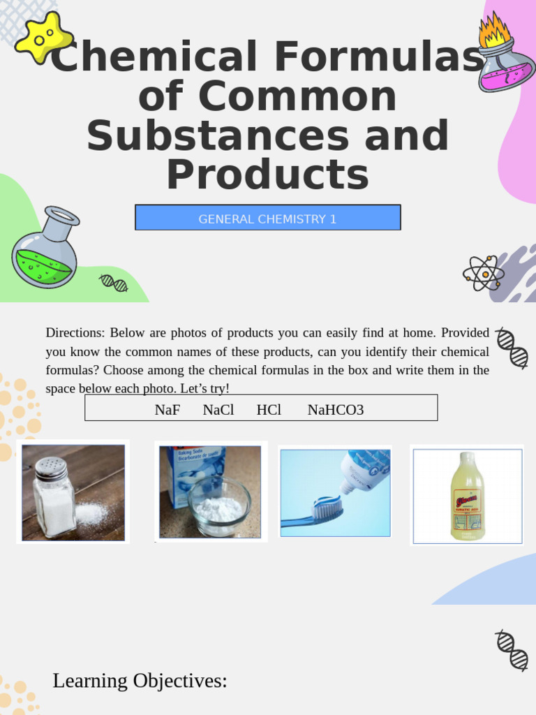 Chemical Fromulas of Common Substances and Products | PDF | Sodium ...