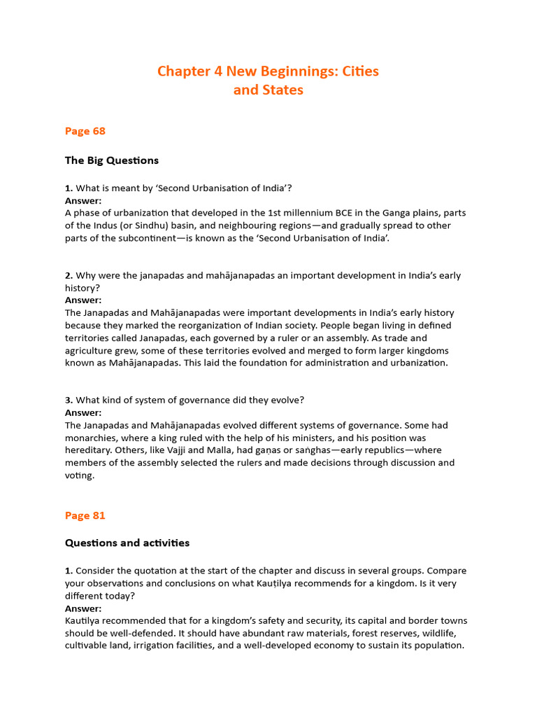 Class 7 Social Science Chapter 4 New Beginnings Cities and States ...