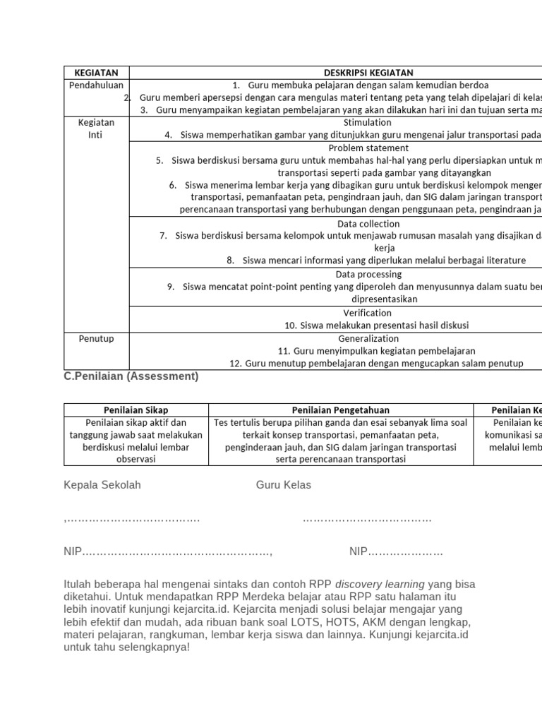 Contoh RPPP Dengan Model Discovery Learning | PDF