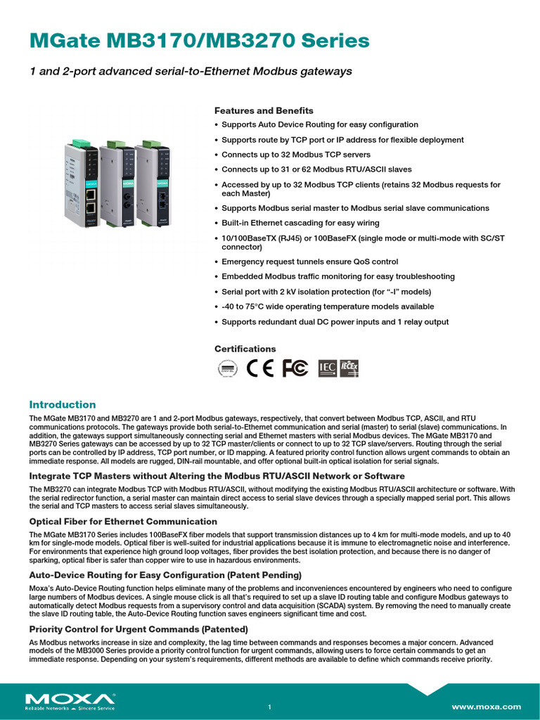 Moxa MGate MB3170I 670010150 | PDF | Network Protocols | Computer Engineering
