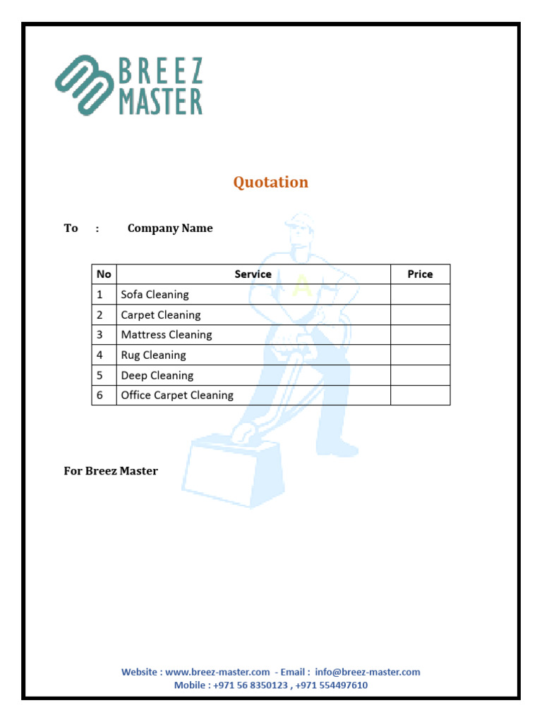 Cleaning Services Quotation Sample | PDF