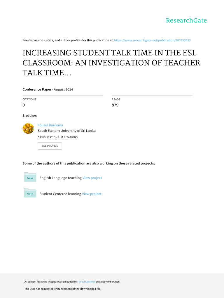 Increasing Student Talk Time in The Esl Classroom | PDF | English As A ...