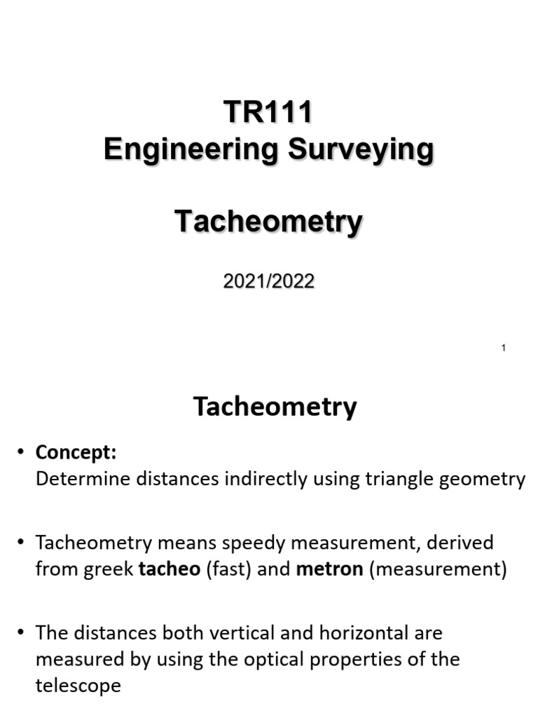 Tacheometry Techniques in Surveying | PDF | Angle | Geometric Measurement