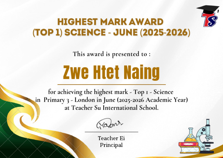 Zwe Htet Naing Highest Mark Science | PDF