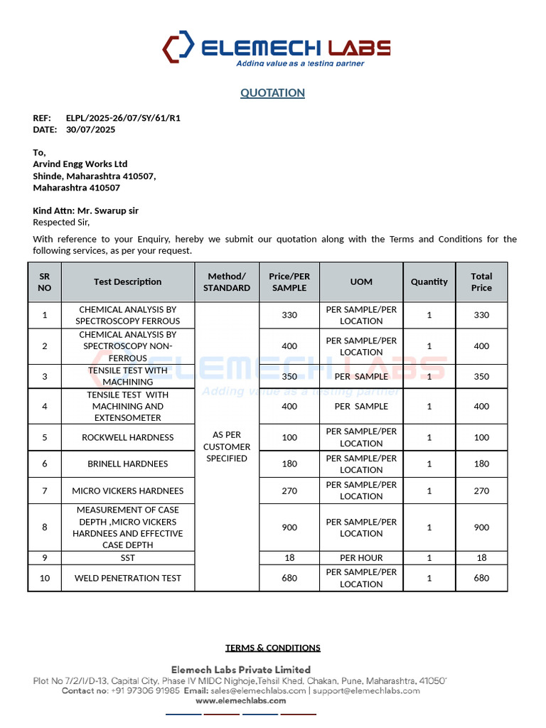 Quotation for Arvind Engg Works Ltd | PDF | Hardness
