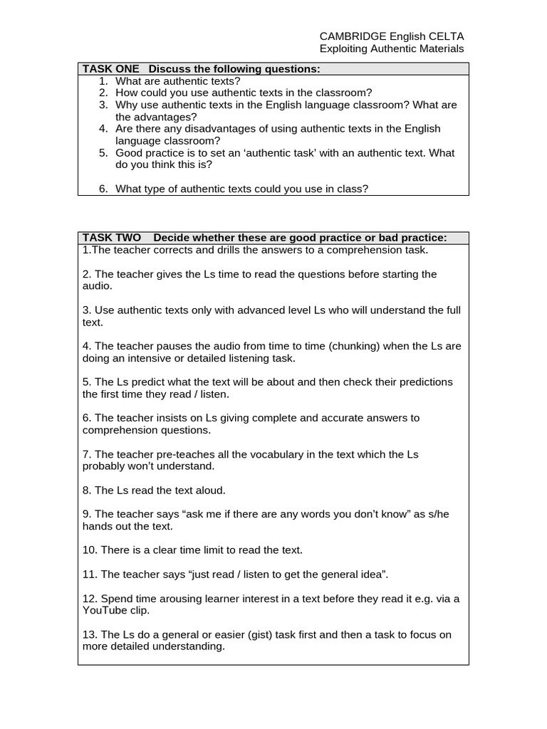 Using Authentic Materials in ESL Classrooms | PDF | Reading ...
