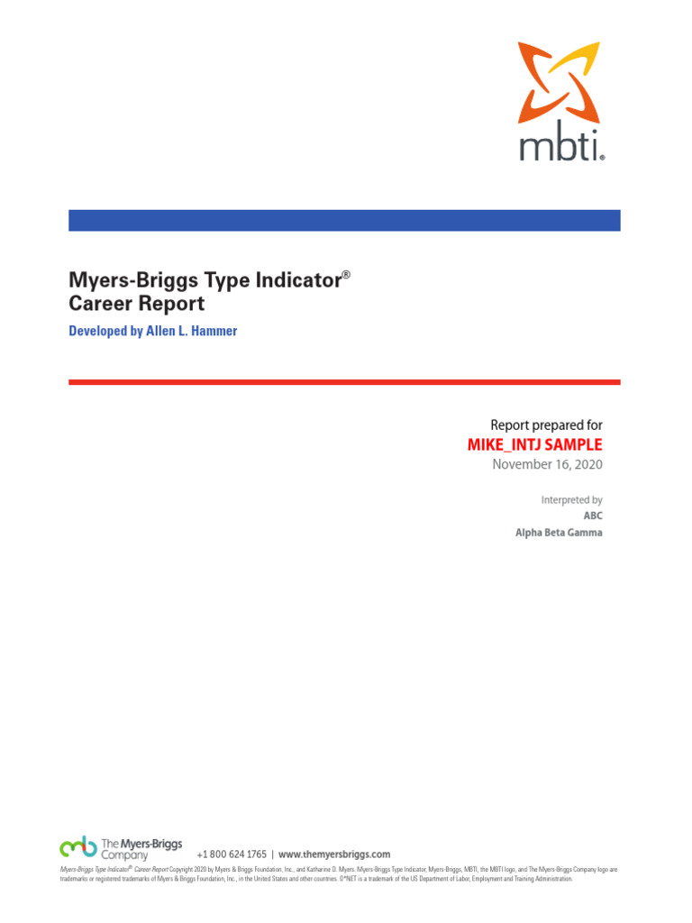 Sample Report - MBTI® Form M Career Report(R) | PDF | Extraversion And ...