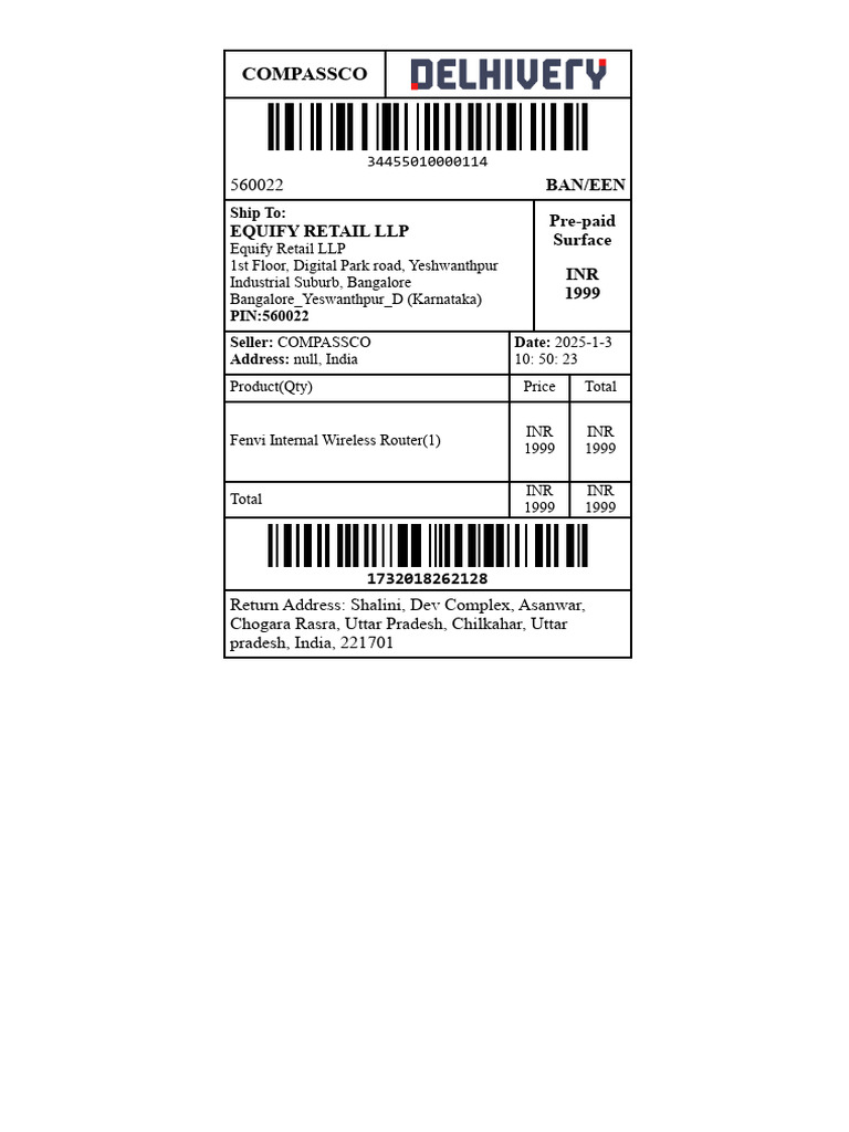 Invoice for Fenvi Wireless Router Purchase | PDF