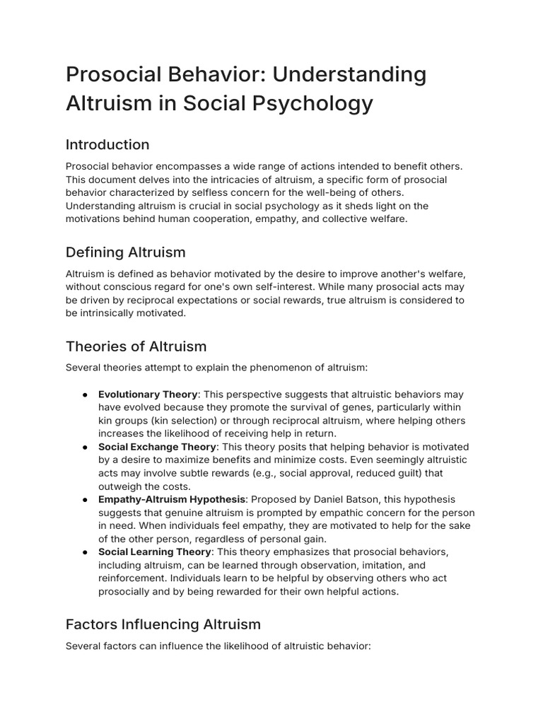 Prosocial Behavior Understanding Altruism in Social Psychology | PDF ...