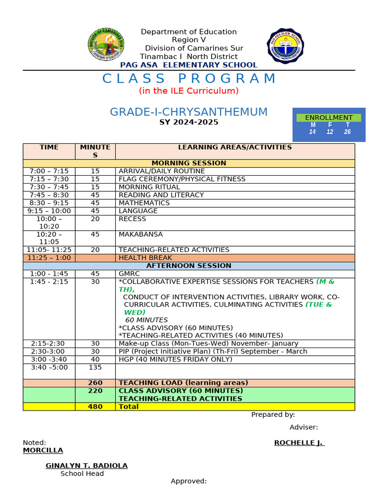 Class Program Grade 1 Ile | PDF