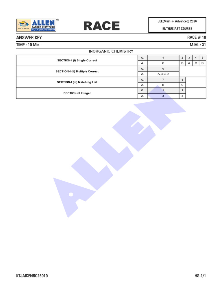 Race - 10 Answerkey PDF | PDF