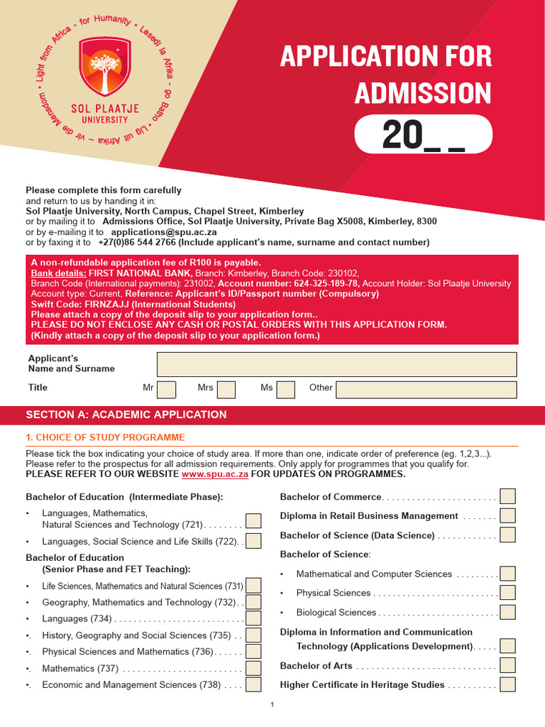 Application Form Sol Plaatjie | PDF