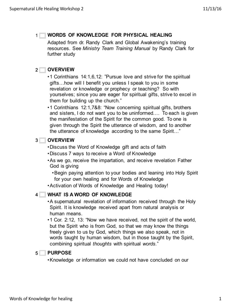 Words of Knowledge for Healing | PDF | Spiritual Gift | Jesus