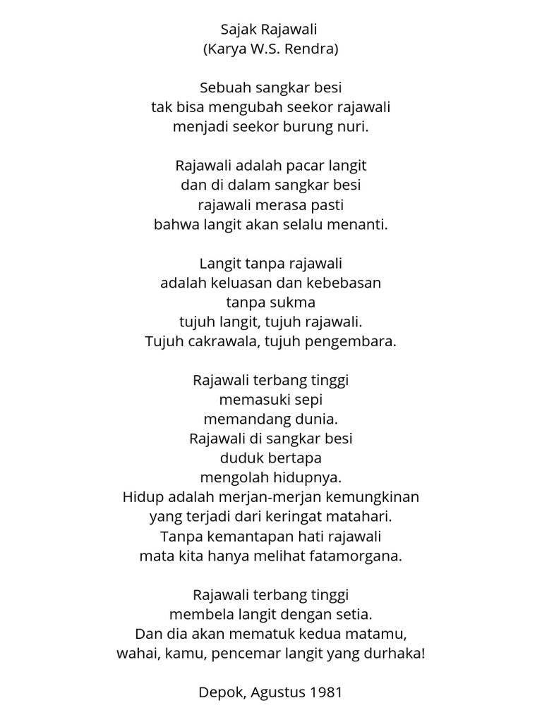 Sajak Rajawali (Karya W.S. Rendra) Sebuah Sangkar Besi Tak Bisa ...
