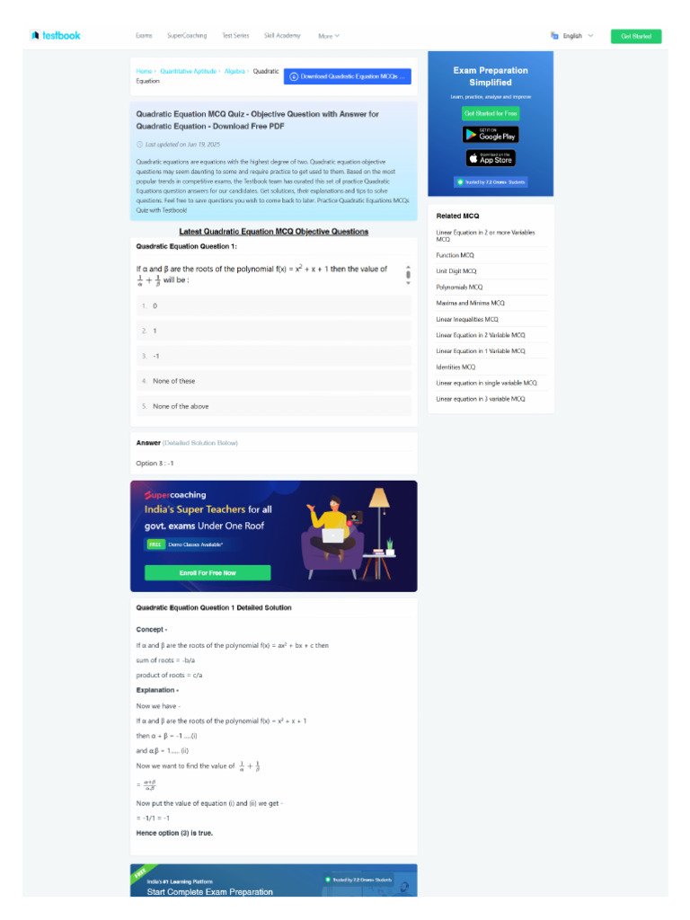 Quadratic Equation Word Problems | PDF