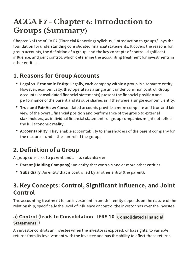ACCA F7 - Chapter 6 Introduction To Groups (Summary) | PDF | Equity ...