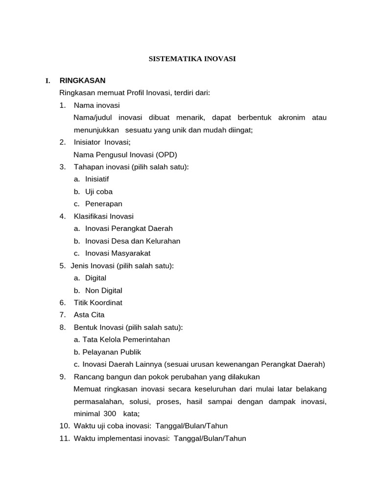 Sistematika Indikator Inovasi 2025 | PDF