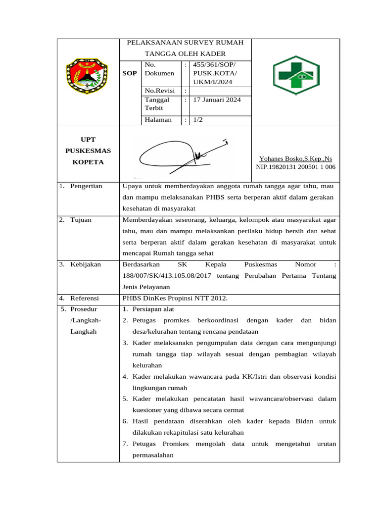 SOP Survey Rumah Tangga Kesehatan | PDF