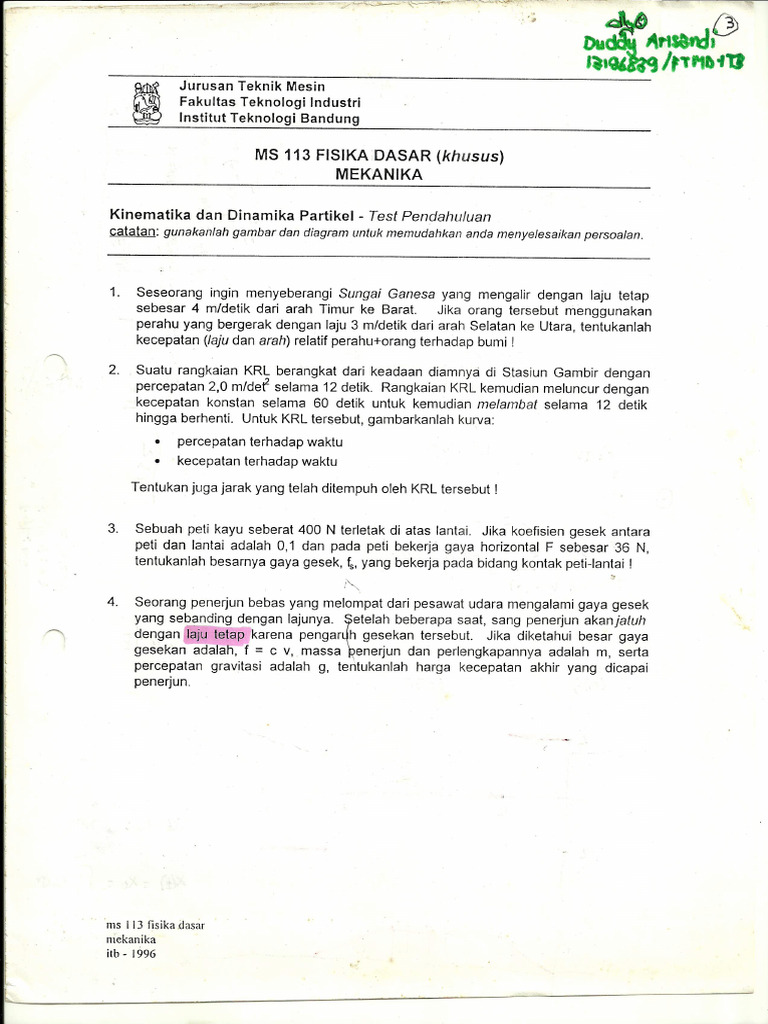 MS113_Fisika Dasar_5_Ujian & Test | PDF