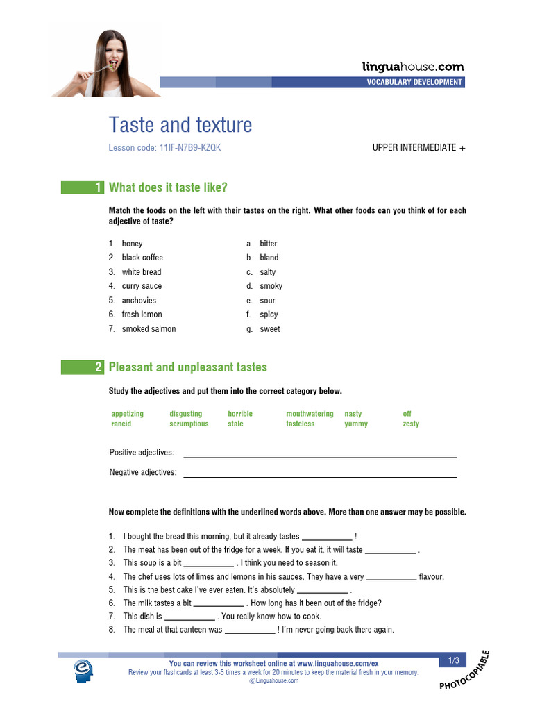Taste and Texture Vocabulary Guide | PDF | Taste | Adjective