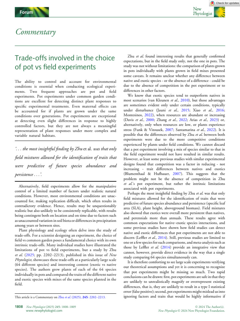Pot vs Field Experiments in Ecology | PDF | Experiment | Invasive Species
