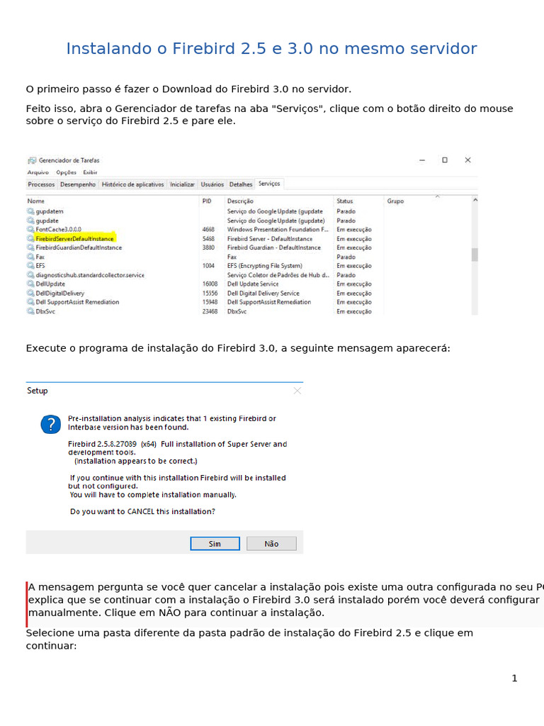 Instalação do Firebird 2.5 e 3.0 Simultânea | PDF