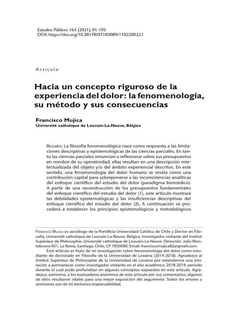 Fenomenología del dolor: un enfoque riguroso | PDF | Dolor | Experiencia