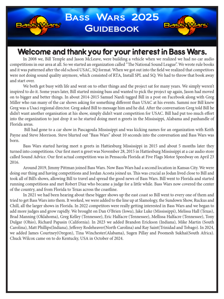 Bass Wars 2025 Competition Guide | PDF | Loudspeaker | Trunk (Car)
