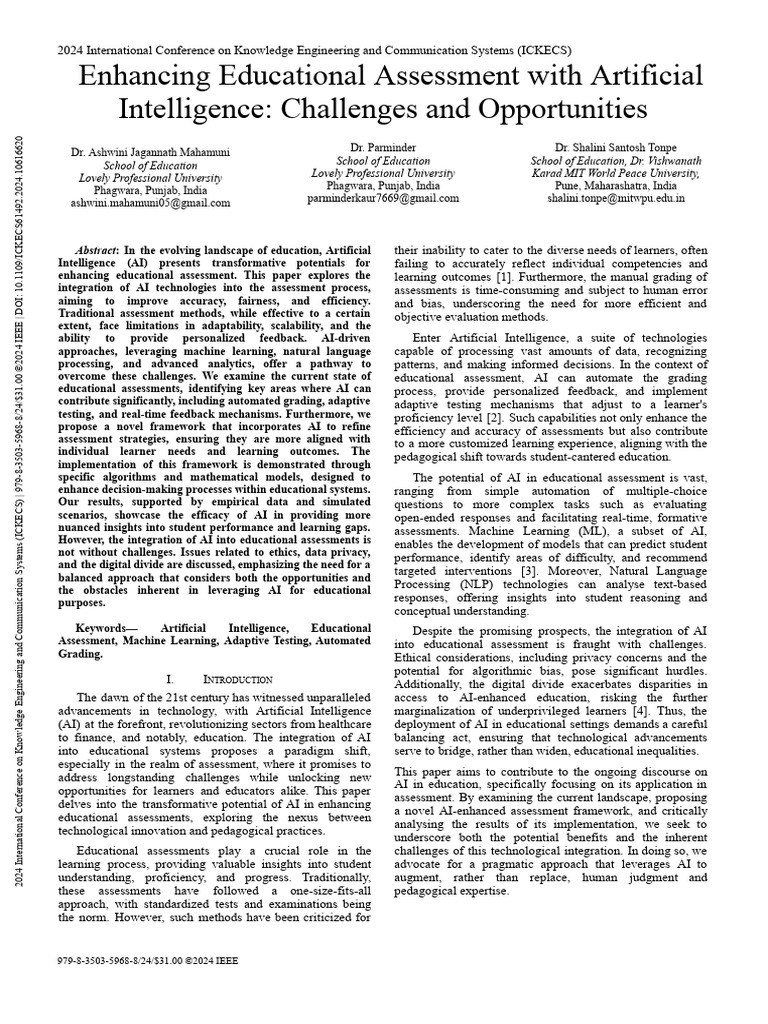 AI in Educational Assessment: Challenges & Solutions | PDF | Artificial ...