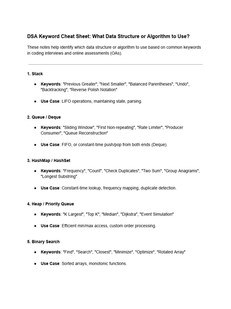 DSA Keyword Cheat Sheet | PDF | Queue (Abstract Data Type) | Algorithms And Data Structures