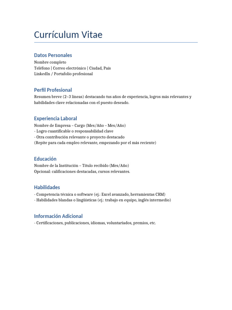 Currículum Vitae Base 2025 | PDF