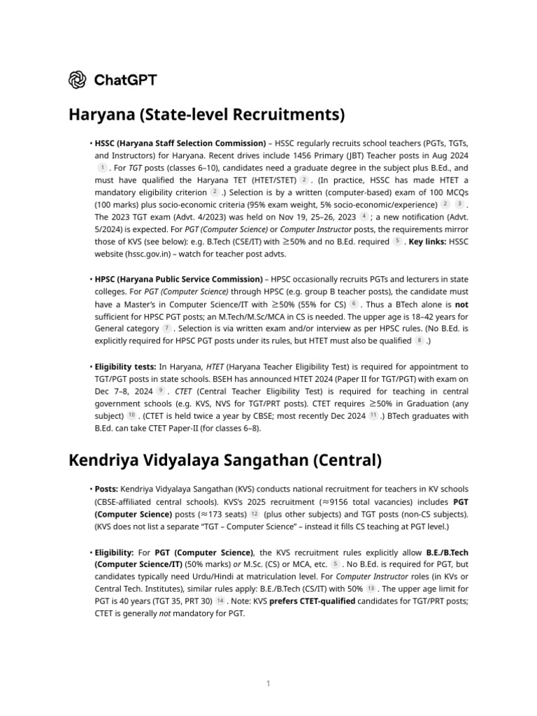 Haryana (State-Level Recruitments) | PDF | Educational Stages ...