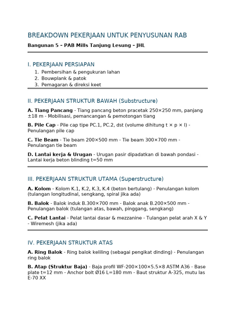 Breakdown BOQ untuk RAB Bangunan 5 | PDF