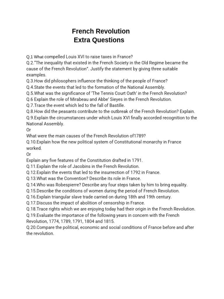 French Revolution Extra Questions | PDF