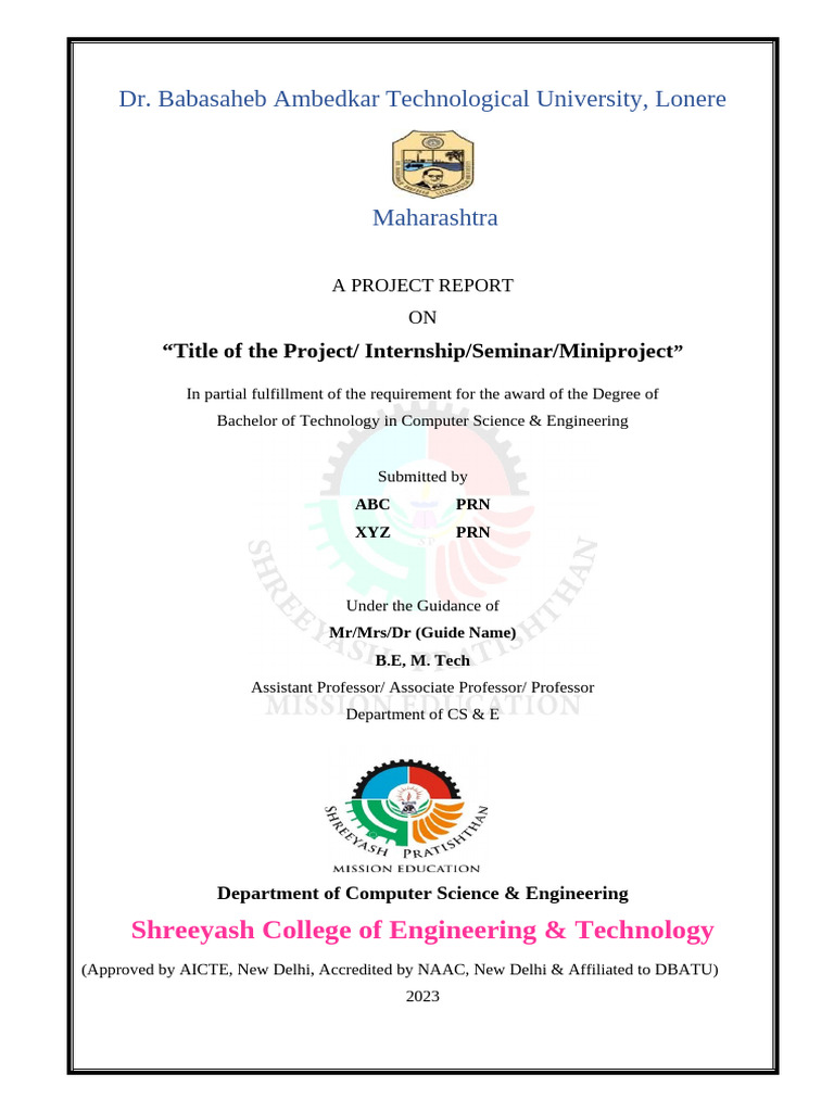 Project Seminar Mini Project Front and Certificate | PDF | Qualifications | Higher Education