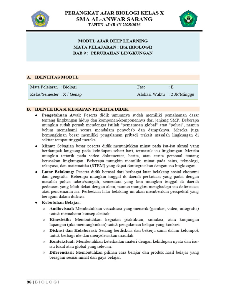 MODUL AJAR Perubahan Lingkungan | PDF