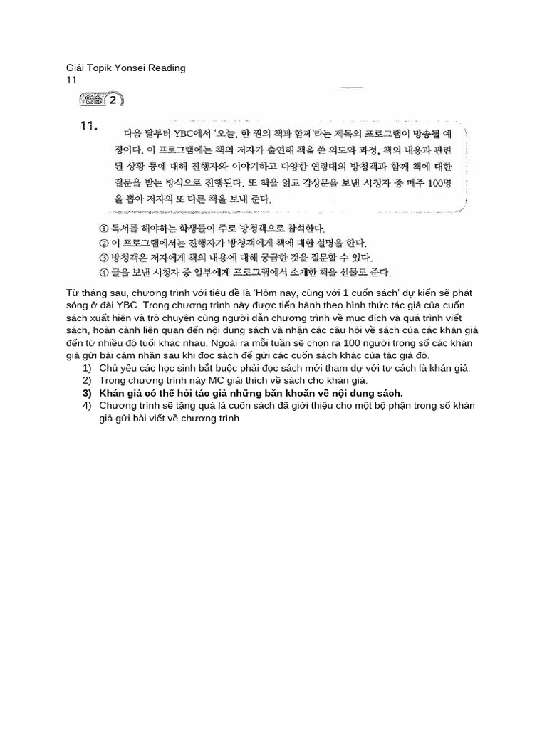 Giải Topik Yonsei Reading | PDF