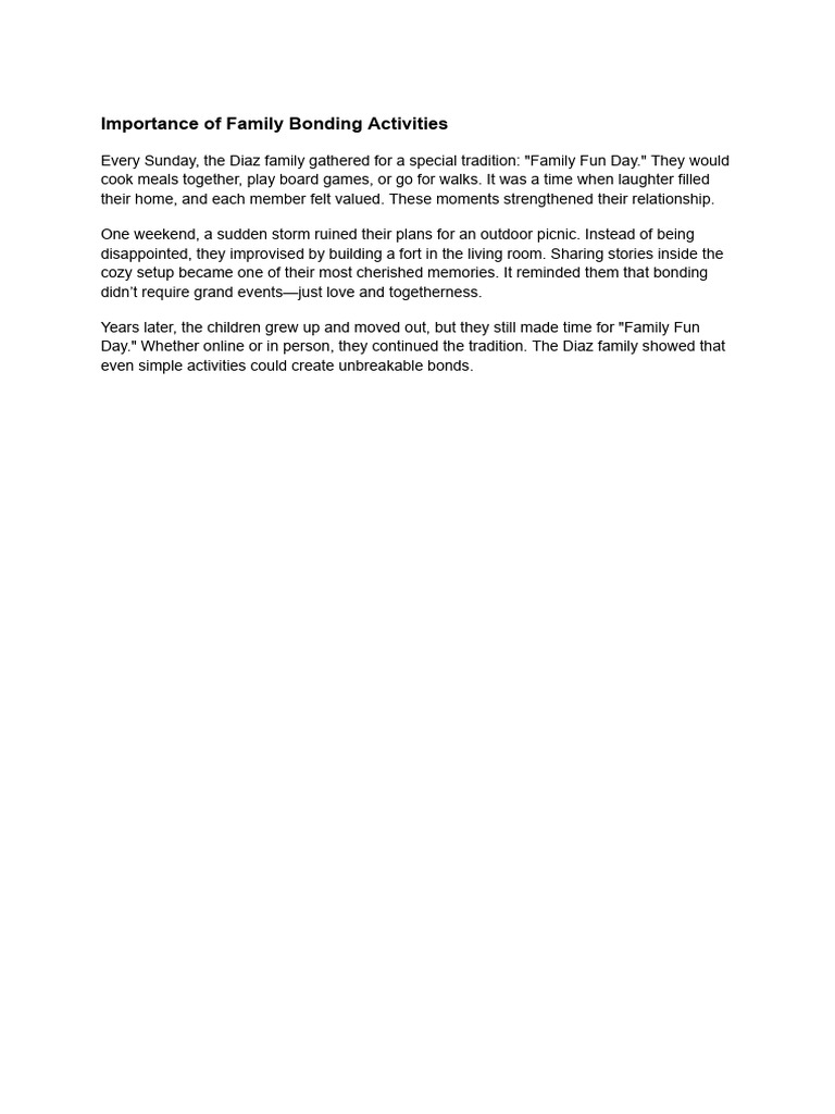 Importance of Family Bonding Activities TJ | PDF