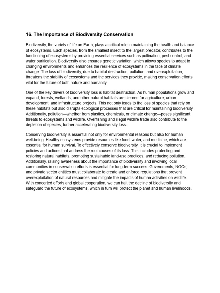 A16. The Importance of Biodiversity Conservation TJ | PDF