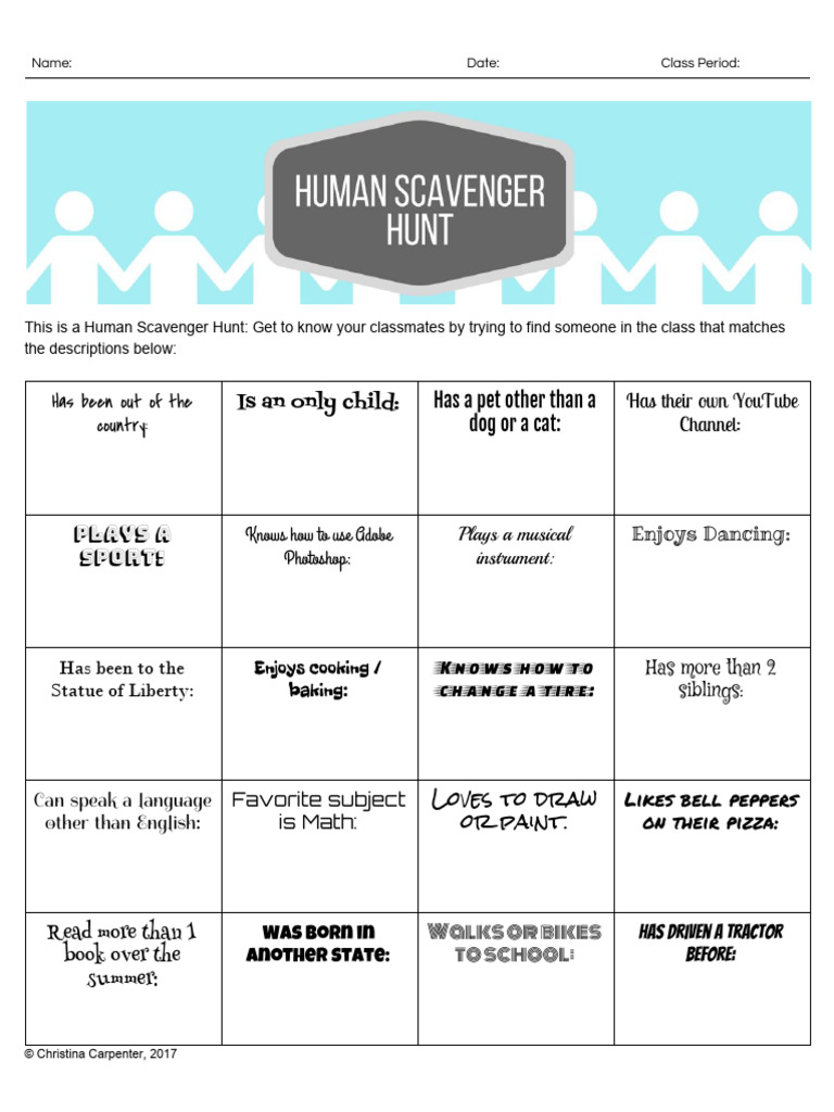 17 - Human Scavenger Hunt Back To School Activity | PDF