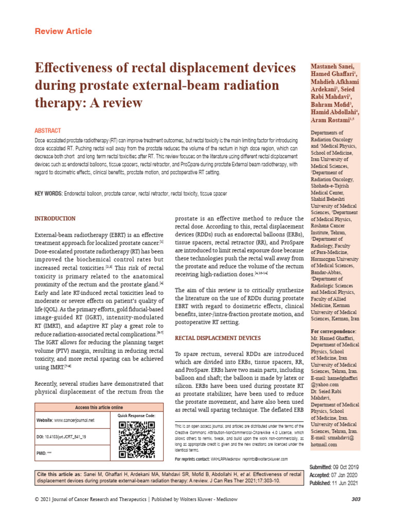 Rectal Displacement Devices in Prostate RT | PDF | Radiation Therapy ...