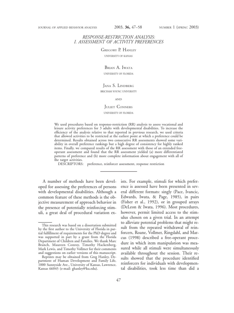 Response-Restriction Analysis for Activity Preferences | PDF ...