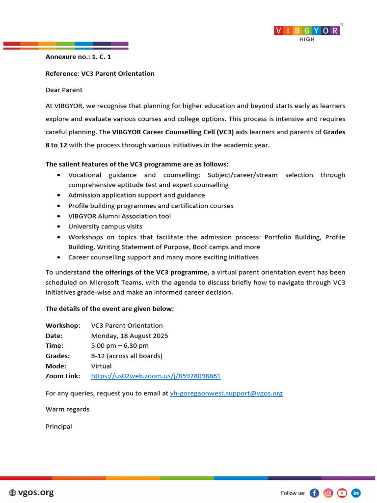 Annexure 1. C. 1 VC3 Parent Orientation | PDF