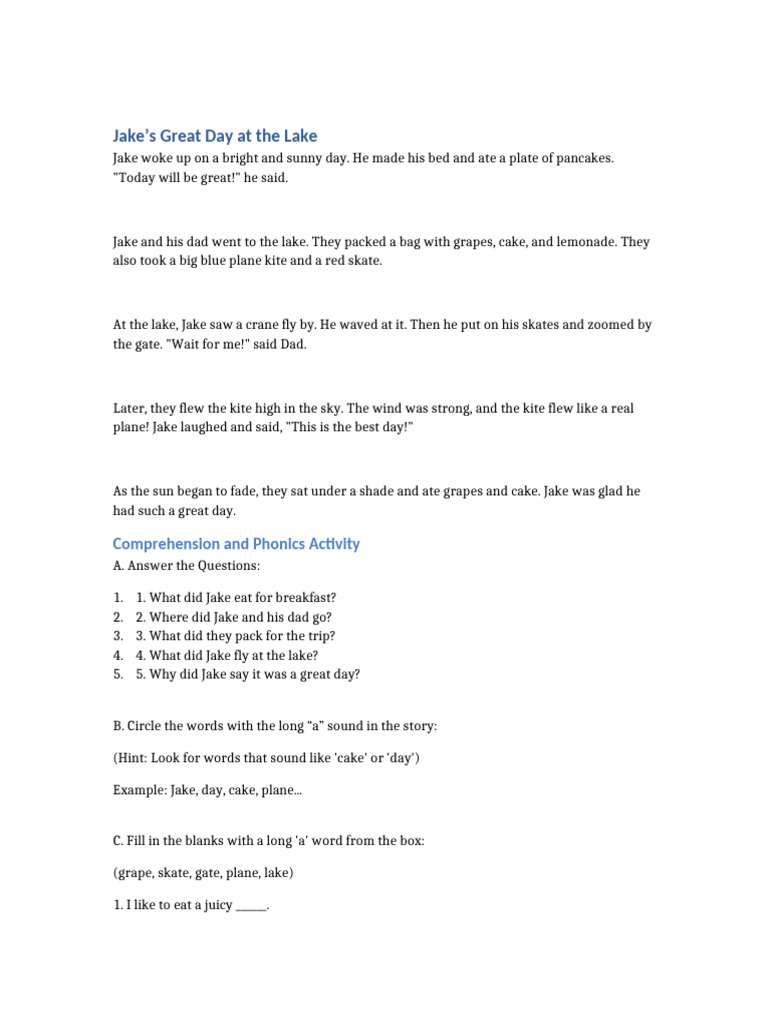 Jake's Fun Day at the Lake | PDF