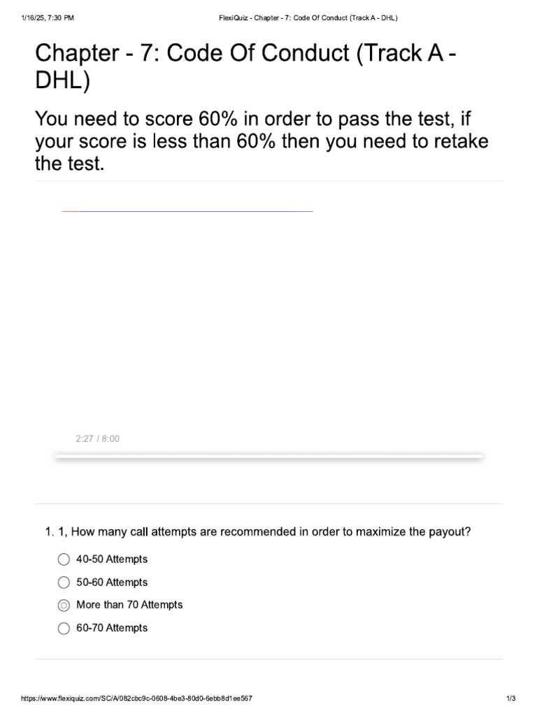 FlexiQuiz - Chapter - 7 - Code of Conduct (Track A - DHL) | PDF