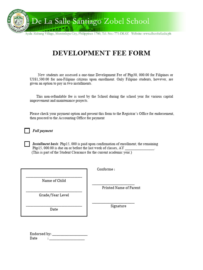 Development Fee Form Revised.2 | PDF