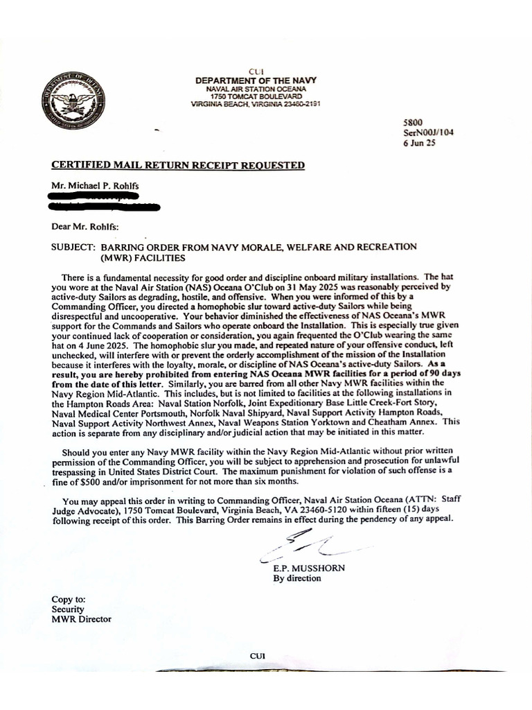 Rohlfs Ban Letter | PDF