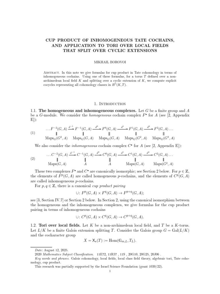 Cup Product in Tate Cohomology | PDF | Field (Mathematics) | Group ...