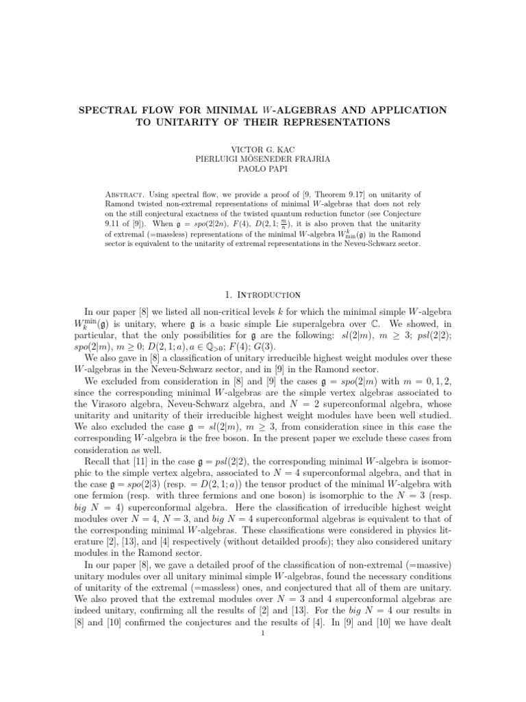 Spectral Flow in Minimal W-Algebras | PDF | Representation Theory ...